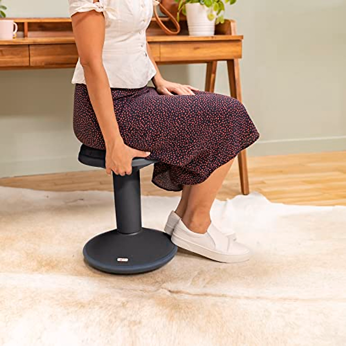 ECR4Kids Sitwell Wobble Stool with Cushion, Adjustable Height, Active Seating, Black