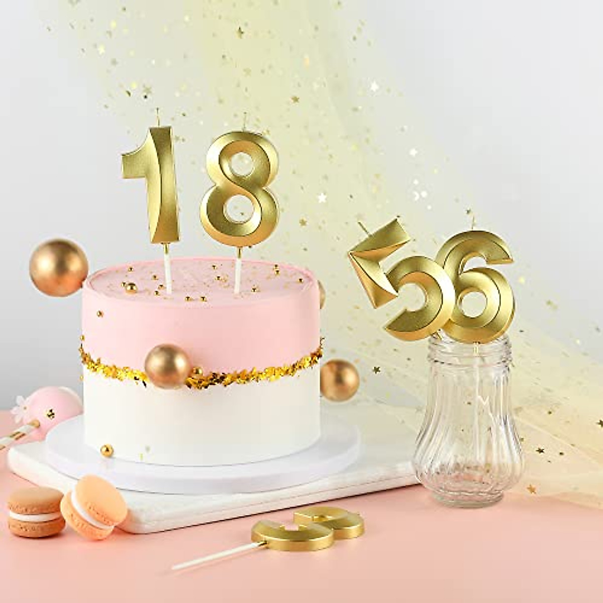 CAKE CODE 2.76 Inch Diamond Gold 18 Number Birthday Candles, Gold Number Candles, Cake Number Candles, Party Celebration