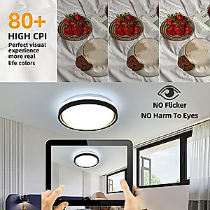Hurrah LED Ceiling Light Fixture with Remote Control - 17W Flush Mount Dimmable Ceiling Lamp Black Round 2700K-6500K 11.8in Close to Ceiling Lighting for Bedroom Living Room Hallway Kitchen