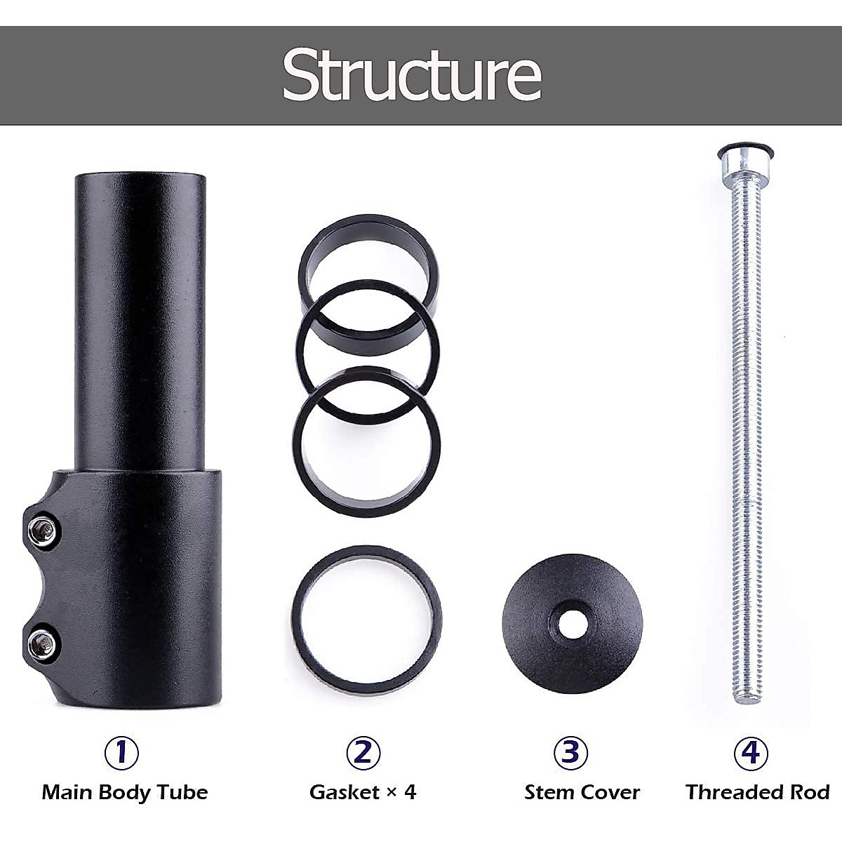 Glaray Bike Stem Extender Bicycle Fork Stem Riser 28.6mm Handlebar Extension Head Up Adapter for Mountain Bike, Road Bike, MTB, BMX