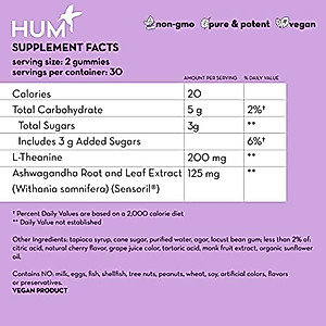 HUM Calm Sweet Calm - Calm Gummies with L-Theanine & Ashwagandha for Stress Relief - Natural Calm Gummies for Relaxation & Mood Support - Sour Cherry Flavor (60 Vegan Gummies)