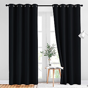 NICETOWN Black Blackout Curtains 84 inch Long - Light Reducing Thermal Insulated Solid Grommet Blackout Curtains/Panels/Drapes for Living Room (Set of 2, W52 x L84)