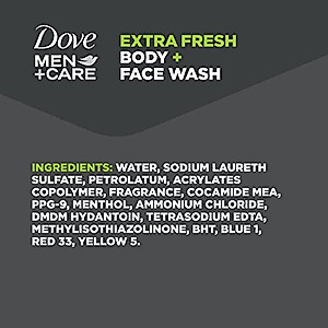 Dove Men+Care Body Wash for Men's Skin Care Extra Fresh Effectively Washes Away Bacteria While Nourishing Your Skin, 18 Ounce (Pack of 4)