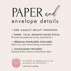 Hello Love Goods Berry First Birthday Party Invitations, 4.25x5.5 or 5x7 Personalized Strawberry 1st Birthday Invites with Envelopes