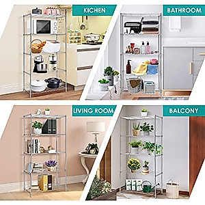 Doredo 5 Tier Wire Shelving Unit, Height Adjustable Wire Shelves, Metal Wire Rack Shelving for Laundry, Kitchen, Bathroom, Pantry, Closet (13.5" D x 29" W x 59" H, Silver)