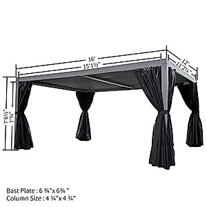 Domi Outdoor Living 12’ X 16’ Outdoor Louvered Pergola Aluminum Patio Garden Gazebo with Adjustable Roof for Backyard, Garden w/Curtains and Netting (Gray)