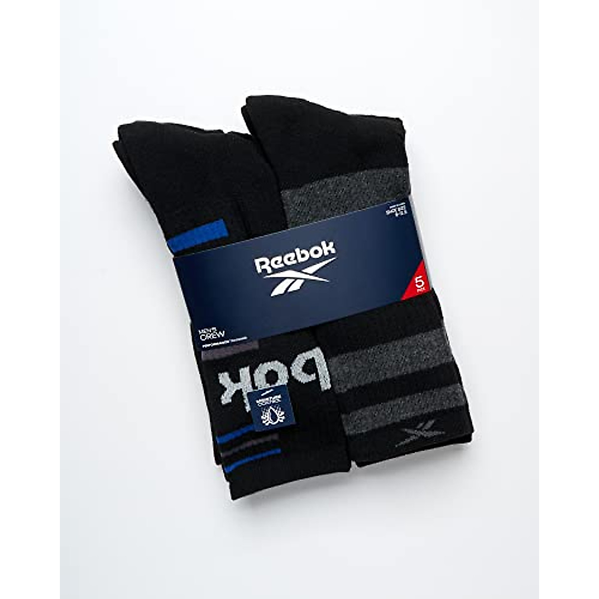 Reebok Men's Crew Socks - 5 Pack Comfort Cushion Performance Crew Socks for Men - Classic Men's Sports Socks (Size: 6-12.5), Size 6-12.5, Black/Grey Multi