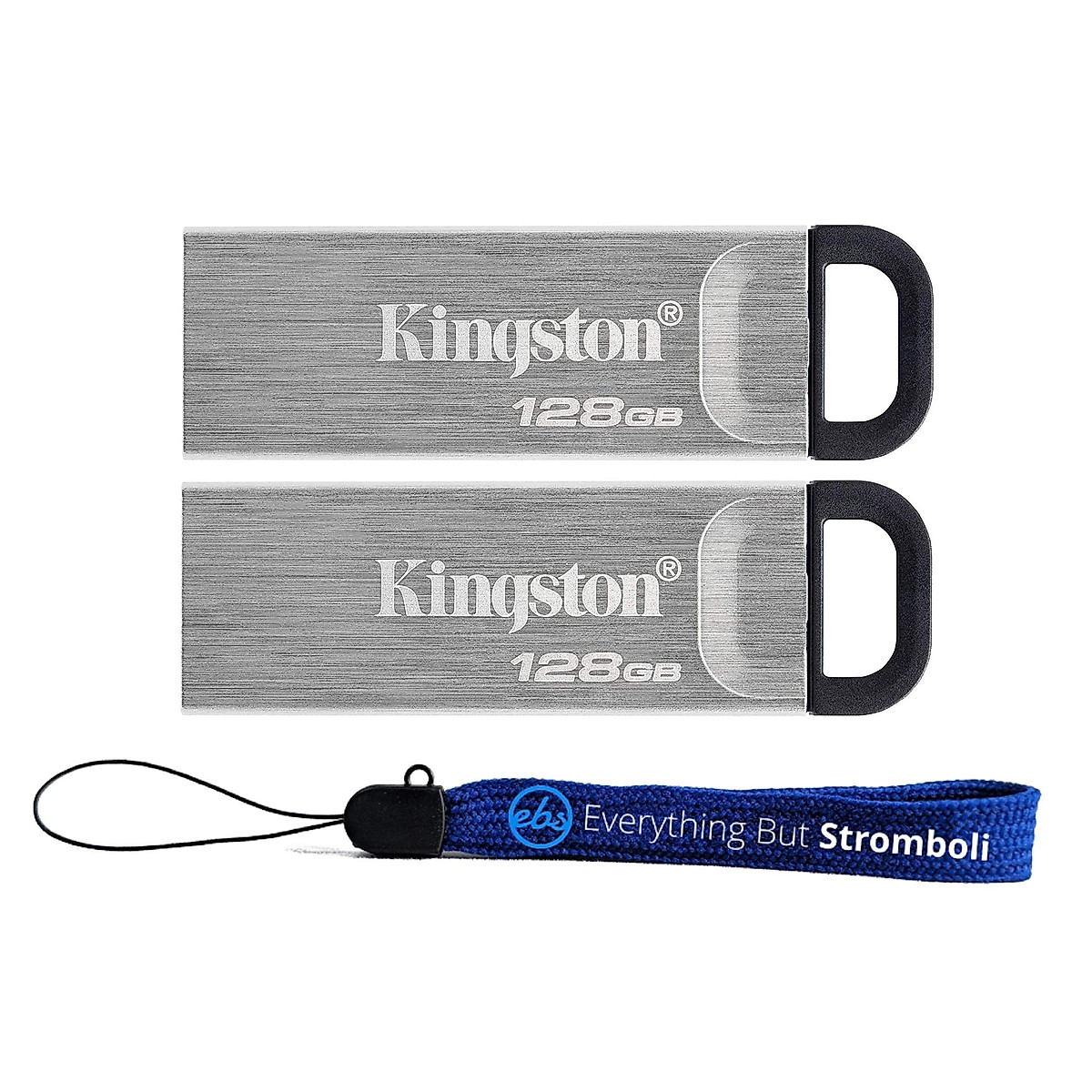 Kingston Flash Drive 128GB Kyson DataTraveler (Bulk 2 Pack) Metal USB 3.2 Type-A Drive 200MB/s High Speed PenDrive for Computer or Laptop (DTKN/128GB) Bundle with (1) Everything But Stromboli Lanyard