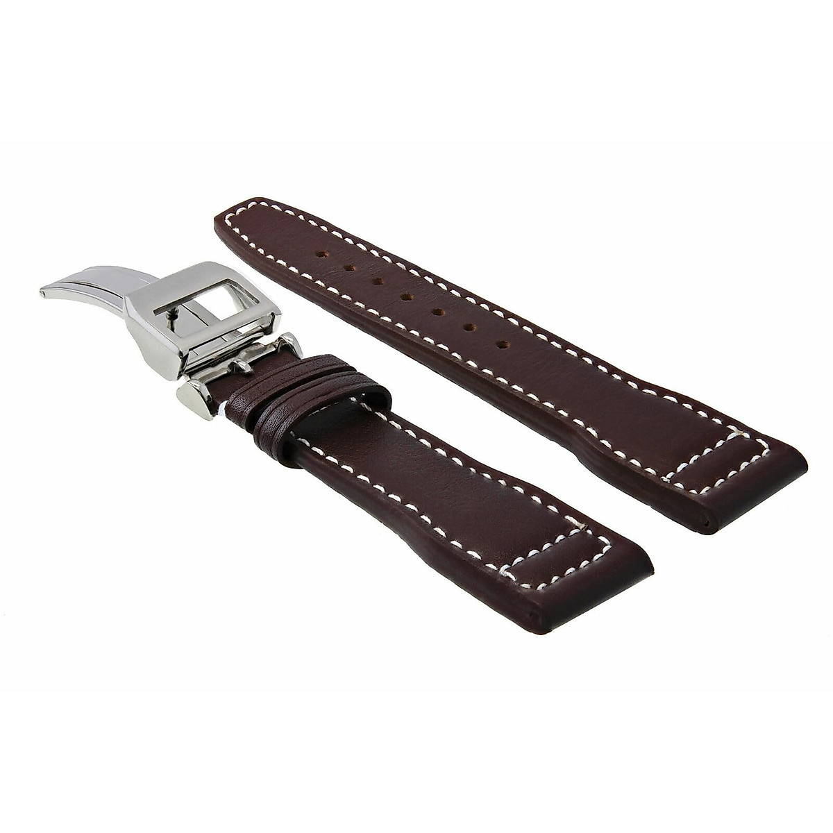 Ewatchparts 23MM LEATHER WATCH STRAP BAND COMPATIBLE WITH IWC PILOT PORTUGUESE TOP GUN SHINY CLASP BROWN