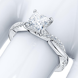 14k White Gold 4-Prong Petite Twisted Vine 1CT Princess Cut Genuine Moissanite Engagement Ring Promise Bridal Ring (8.5)