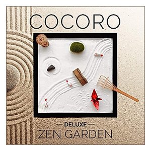 COCORO Japanese Zen Garden for Desk and Office Accessories Includes Zen Garden Sand, Rocks, Rake, Moss Stones, Fishes, Lantern, Bridge, and Origami