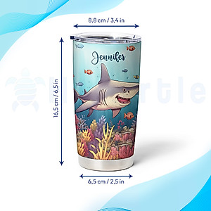 Hyturtle Personalized Gifts Shark Lover - I Just Really Love Sharks Customized Name Stainless Steel Tumbler 20 oz With Lid - Idea Cute Sea Animal Lover Gifts For Women, Girl On Birthday, Christmas