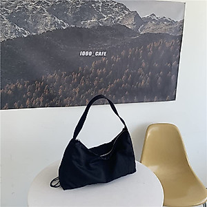 Large Capacity Nylon Shoulder Bag for Women and Men Vintage Solid Soft Tote Shoulder Bag Harajuku Streetwear