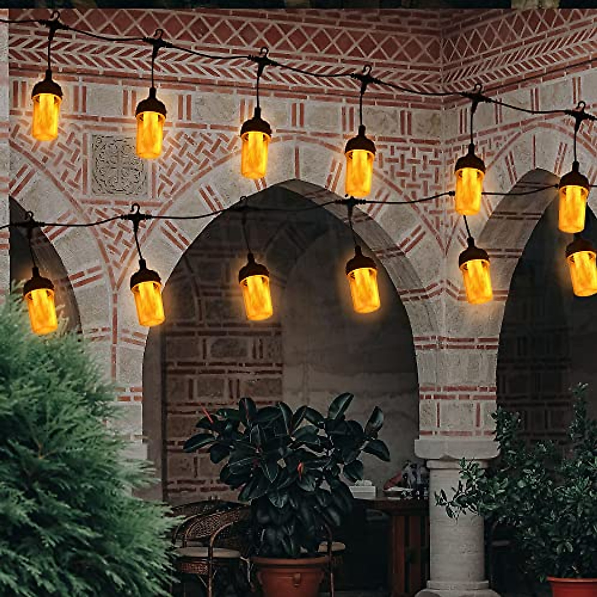 23 FT Solar Flickering Flame Outdoor String Lights 15 LED Waterproof Decorative Hanging Patio Backyard Garden Party Wedding Christmas Transparent (Warm White)