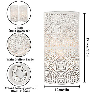 JHY DESIGN Set of 2 White Table Metal lamp Battery Powered Cordless Accent Light with Edison Style Bulb Battery Operated Great for Weddings Parties Patio Events for Indoors Outdoors