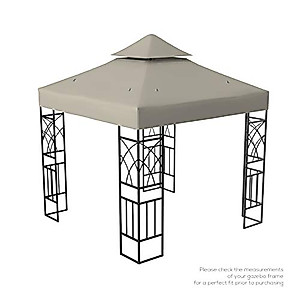 10x10 Canopy Replacement Top - Double Tier Patio Gazebo Canopy Cover - Waterproof 250g Canvas Gazebo - Beige