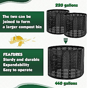 Suttmin 2 Pieces 220 Gallon Compost Bin Outdoor Expandable Plastic Compost Bin Easy Assembling Large Capacity Compost Bin for Home Garden Leaves Fast Creation of Fertile Soil Grounds