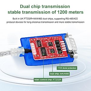 Jeirdus USB to RS422 RS485 Serial Port Converter Adapter Cable with FTDI Chip Support Windows 10, 8, 7, XP and Mac with ESD Protection (6ft/1.8meter)
