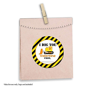 I Dig You Construction-Themed Valentine Party Favor Sticker Labels, 40 2" Party Circle Stickers by AmandaCreation, Great for Classroom Valentines, Envelope Seals, Gifts & Treats