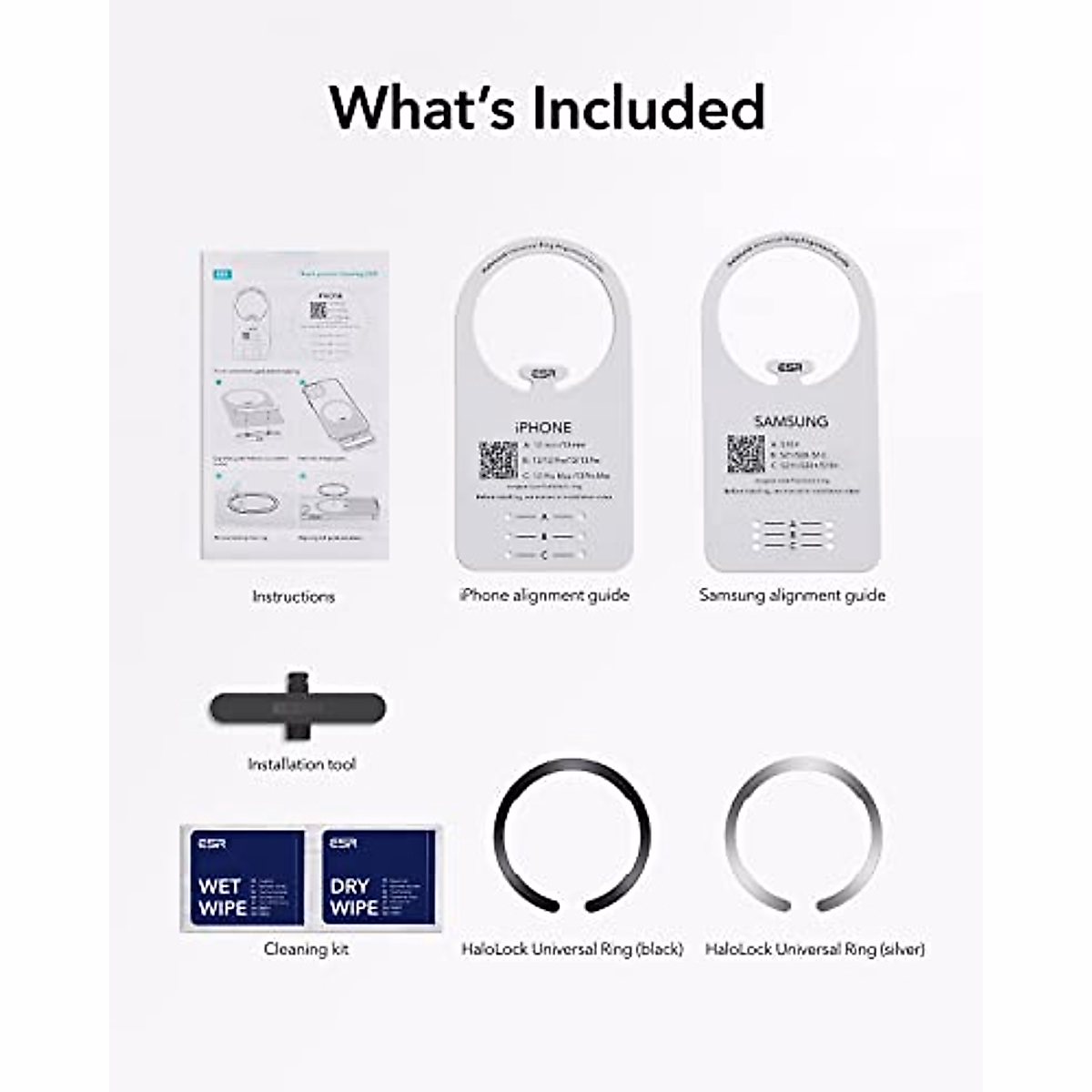 ESR HaloLock Universal MagSafe Ring, Magnetic Wireless Charging Conversion Kit, MagSafe Sticker, Compatible with iPhone 14/14 Plus/14 Pro/14 Pro Max/13/12 Series, Galaxy S22, 2 Pack, Black and Silver