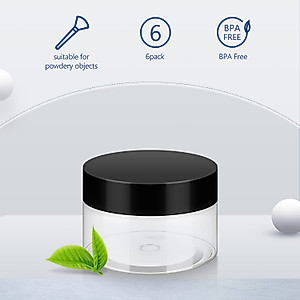 Loretoy Household 1oz Plastic Jars with Lids, 6 Pack BPA Free, Reusable, Refillable Transparent Cosmetic Containers for Bath Salts, Cosmetics, Powders, Beauty Product and Small Accessories