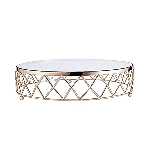 Efavormart 14" Round Metal Geometric Cake Stand Cake Riser with Glass Top Glossy Metallic Finish for Dessert Cupcake Pastry Candy Display Plate Event, Birthday Party