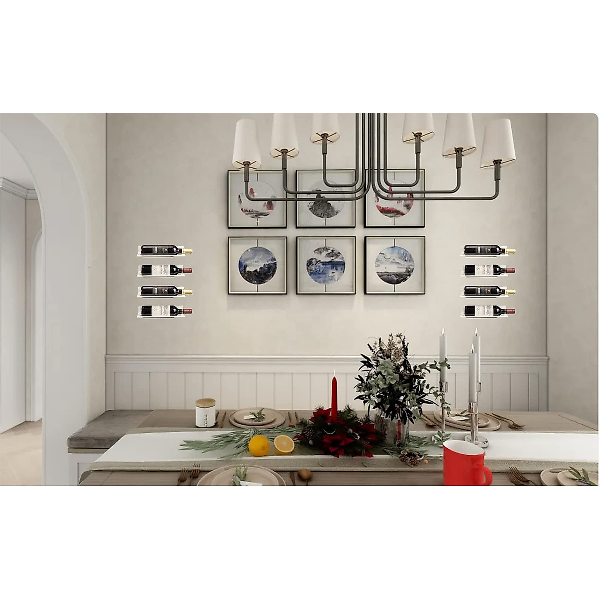 YUjieSTC Wine Rack Wall Mounted,Aluminum Wall Wine Rack 2pcs, Wine Bottle Holder for Kitchen, Restaurant, Bar, White Hanging Wine Rack.