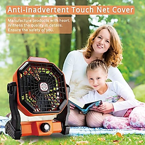 TUNISE Battery Operated Fan, Outdoor Fan,Camping Fans for Tents, 7800mAh Usb Rechargeable Fan, Camping LED Lantern, 3 Speeds Brightness, Ceiling Fan with Hook, Strong Wind Quiet, Sturdy Drop Resistant