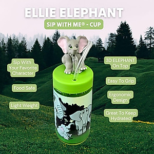 SIP WITH ME Zoo Elephant Cup, Kids Water Bottle, Toddler Cups, Tumbler with Lid and Straw, Travel Sippy Cup for Water or Milk, Kids Cups with Lids for Toddlers 3 and Up, BPA Free Plastic, 12 oz