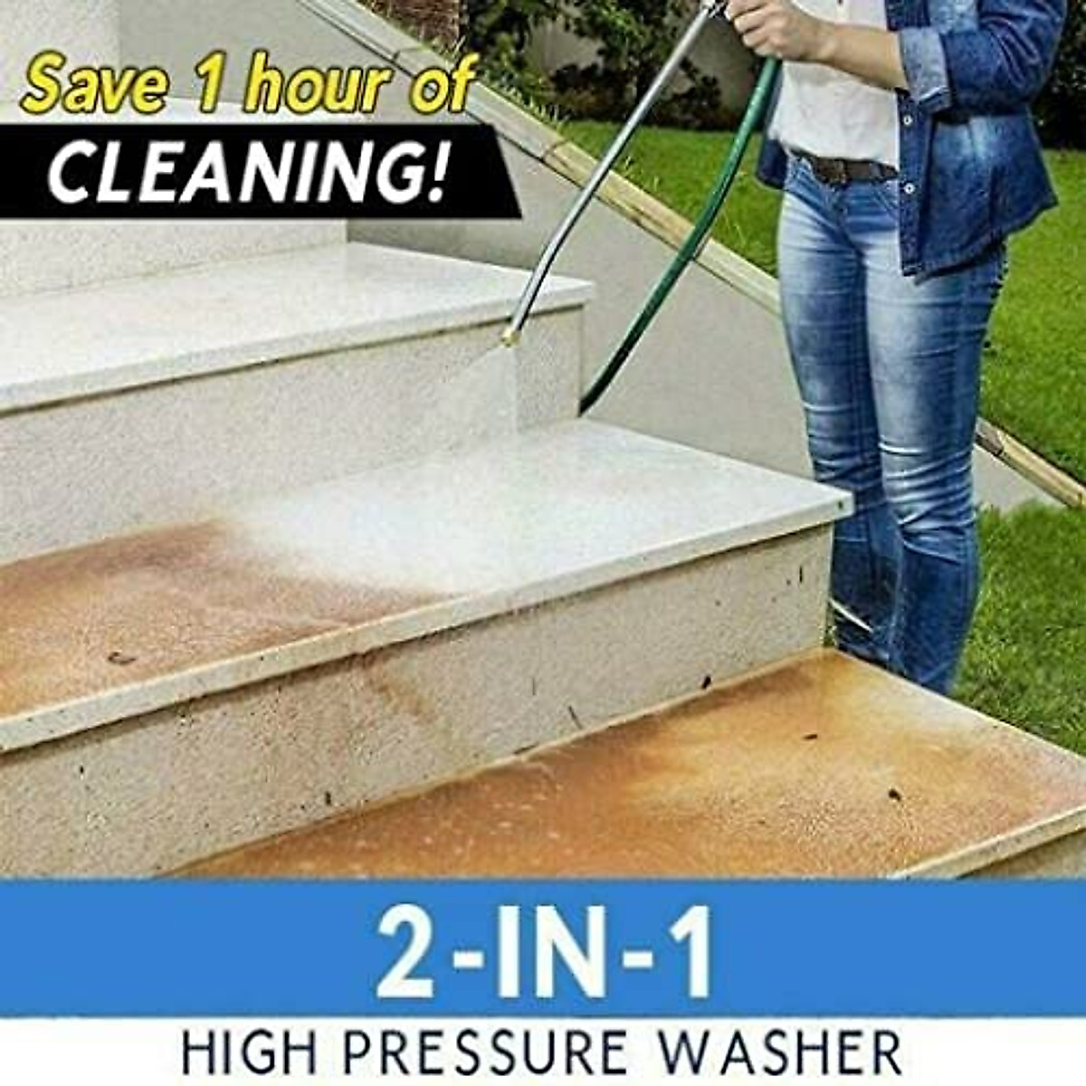 High Pressure Power Washer, 2-in-1 Adjustable Portable High Pressure Hose Nozzle, High Pressure Cleaning Tool, Metal Garden Sprinkle for Car Washing Outdoor Gardening (48cm+Foam Jug)