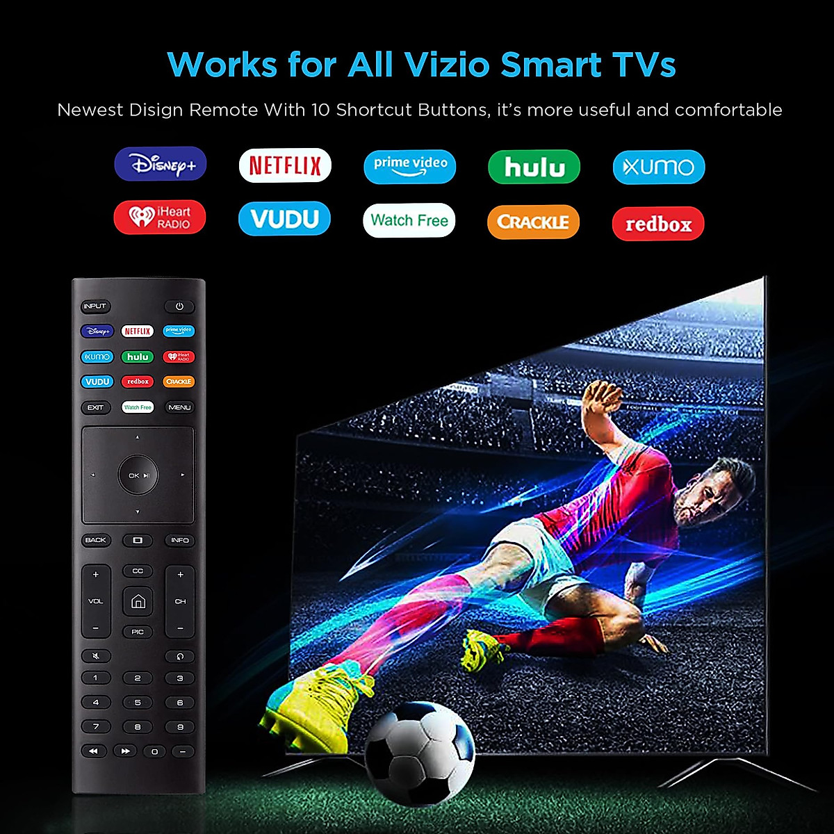 Universal Remote Control Replacement for All Vizio P-Series M-Series V-Series D-Series Smartcast Series LED LCD UHD OLED Smart TV with Shortcut Buttons Disney, Netflix, Prime Video, Hulu and More