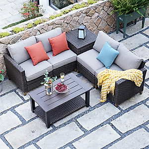 Grand patio Outdoor Furniture, Patio Wicker Sectional Sofa Modular Furniture Set Single Sofa with Thick Cushions and Frame for Deck Porch Poolside Garden (Armless Sofa)