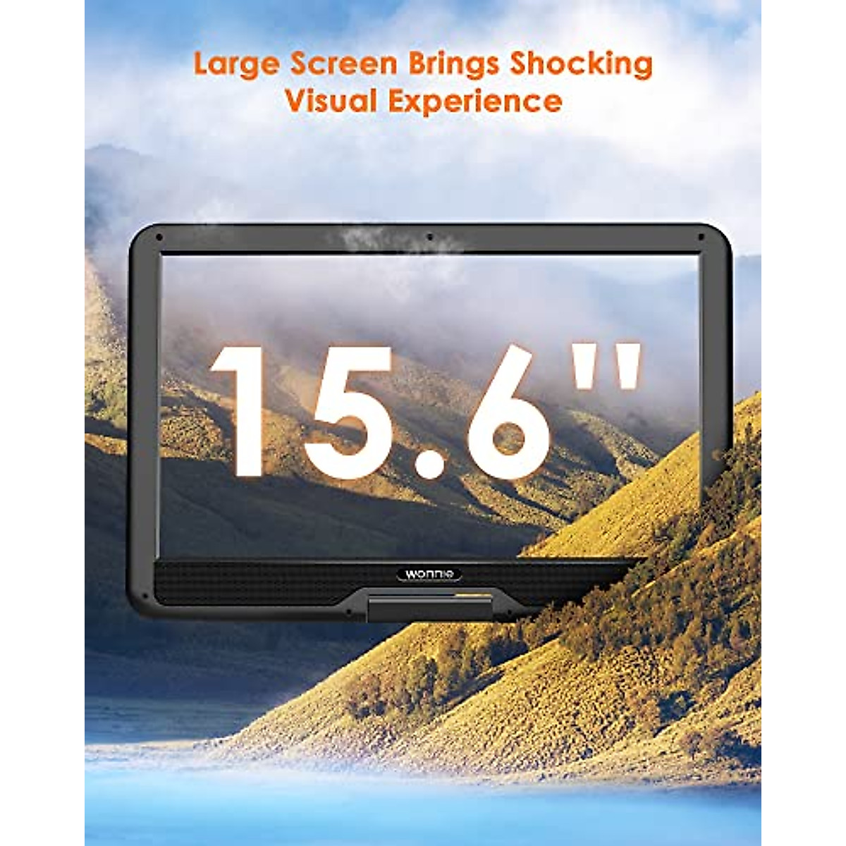 WONNIE 17.9’’ Large Portable DVD/CD Player with 15.6‘’ Swivel Screen, 1366x768 LCD TFT, 6 Hrs 5600mAH Rechargeable Battery, Regions Free, Support USB/SD Card/ Sync TV , High Volume Speaker