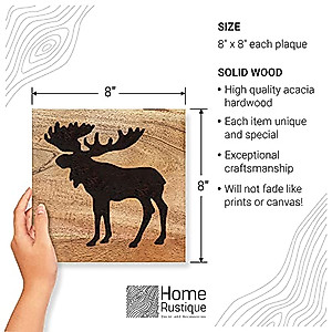 HomeRustique Real Wooden Cabin Decor with Bear, Deer and Moose (Set of 3) - Woodland Rustic Wall Decoration for Home, Log Cabin, Hunting Theme, Mountain Lodge or Bathroom, Animal Pictures Decor