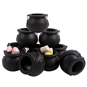 DIYASY Mini Plastic Cauldron,12 Pcs Witch Calderon Pot Black Buckets with Handle for Kids Halloween Candy St. Patrick's Coins Holder & Party Favors