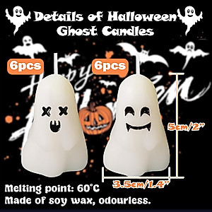 JYNTERPLAY 12 Pcs Ghost Candles Halloween Thanksgiving Decoration Cute Fun Face Spooky Wax Burning Candle Mini Shaped Handmade for Home
