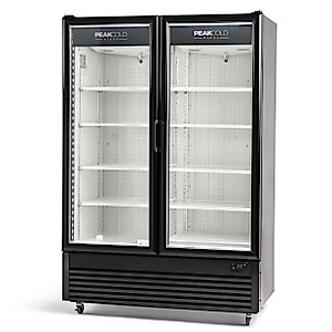 PEAK COLD PLUS Upright Commercial 2 Door Display Freezer, 41.7 Cubic Ft