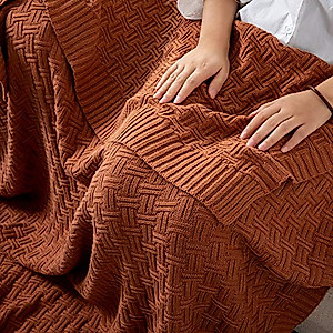 RUDONG M Brown Cotton Cable Knit Throw Blanket, Cozy Warm Knitted Couch Cover Blankets, 60 x 80 Inch