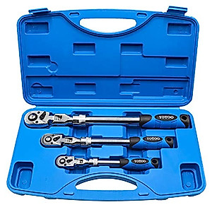 YOTOO Extendable Ratchet Set 3Pcs 1/4", 3/8" & 1/2" Drive 72 Tooth Flex-Head Quick Release Locking Ratchets