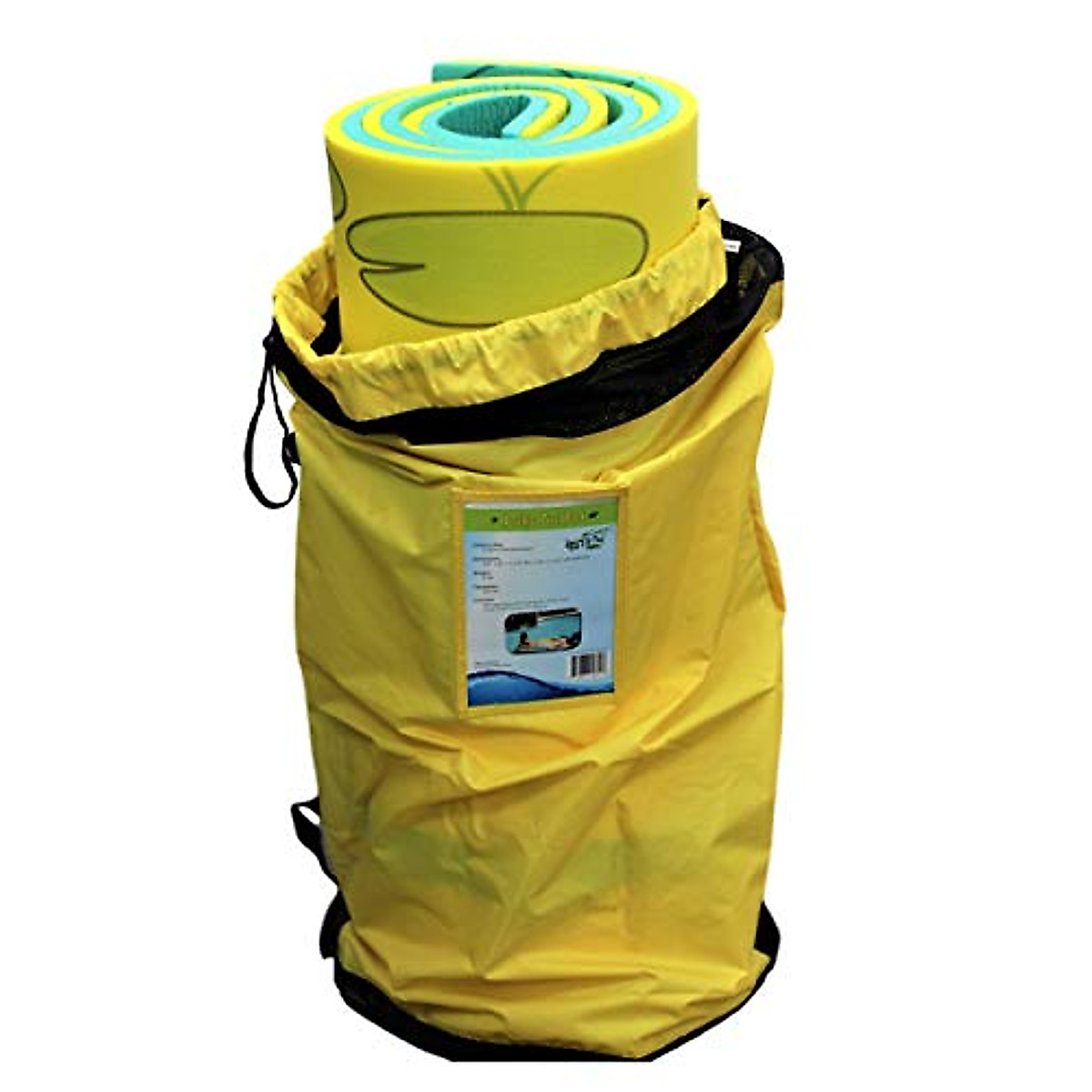 Aqua Lily Pad Tadpole Floating Pool Mat (Single Adult Foam Mattress Lounger) 7'1" x 2' Water Float Includes Pillow Straps & Storage Bag, Green/Yellow, Made in USA