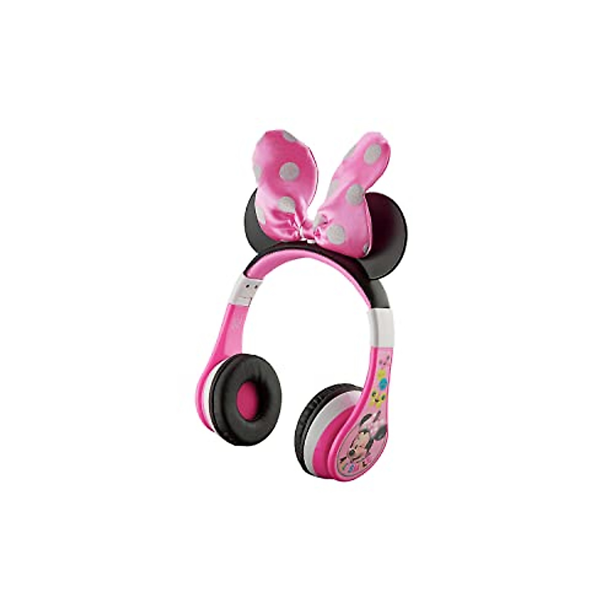 eKids Minnie Mouse Kids Bluetooth Headphones, Wireless Headphones with Microphone Includes Aux Cord, Volume Reduced Kids Foldable Headphones for School, Home, or Travel, Pink