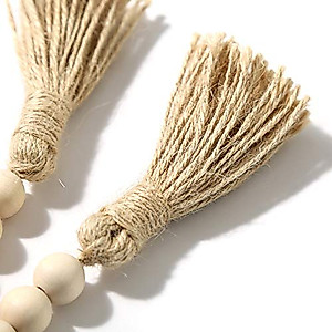 HCCY Wood Bead Garland 57" Farmhouse Country Beads with Tassles Wall Hanging Decor