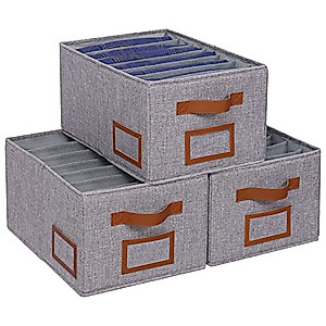 OUTBROS Foldable Wardrobe Clothes Organizer, 15.7"x11.8"x7.9" Fabric Drawer Organizer, 7 Grids Closet Organizers and Storage Box Storage Bins, for Clothes, Jeans, Sweater, T-shirts (3 Pack, Gray)
