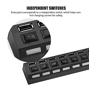 7 Port USB Hub,480Mbps No Conflict Plug & Play USB 2.0 Charger Hub with 7 Independent Switches and Multi-Level for Mobile Phone, Tablet PC, Keyboard, Mouse, Hard Drive, etc