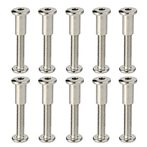 M6 x 35mm Socket Cap Furniture Bolts with Barrel Nuts for Furniture Cots Beds Crib and Chairs, Stainless Steel 18-8 (304), 10 Pairs