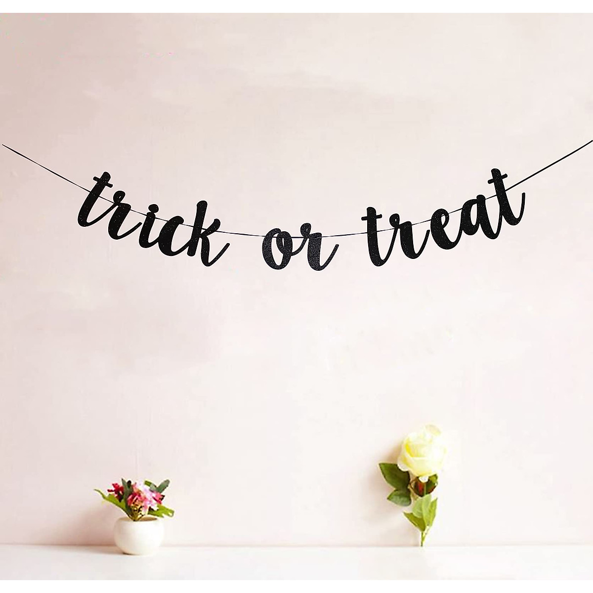 StarsGarden Trick or Treat Burlap Banner Halloween Party Decorations Halloween Black Jute Burlap Garland Mantel Fireplace Wall Hanging for Halloween Party Decor Haunted House Decorations