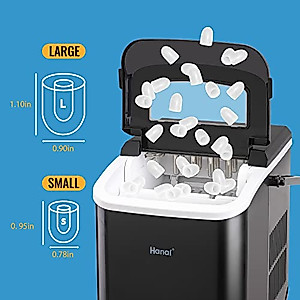 WANAI Ice Makers Countertop Portable Ice Machine 9 Ice Cubesin 7-8 Mins, 26lbs/24H, Self-Cleaning Electric Ice Making Machine with Ice Scoop and Basket L&S Bullet Sizes for Home Office Bar Party