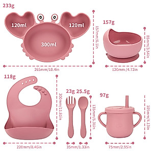 Puxdiauk Silicone Baby Feeding Set, 6 Pcs Baby Led Weaning Supplies with Rabbit Suction Plates, Toddler Bowls Forks and Spoons Bib Cup, Sturdy and NO-BPA for Kid, Blue