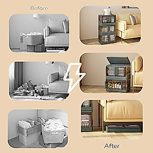 KLONVS Storage Bins with Lids, Stackable Storage Bins with Wheels & Folding Plastic Storage Boxes 3 Set, Collapsible Storage Containers for Closet Office Organizing, Clothes, Toys, Books, 8.4 Gallons