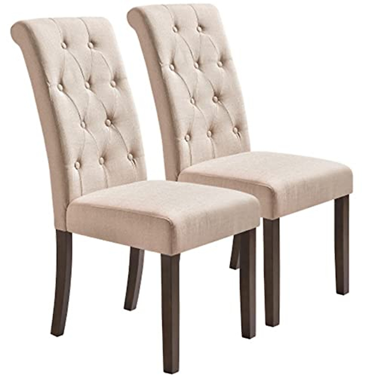 Aristocratic Style Dining Chair Noble and Elegant Solid Wood Tufted Dining Chair, Beige (Set of 2)